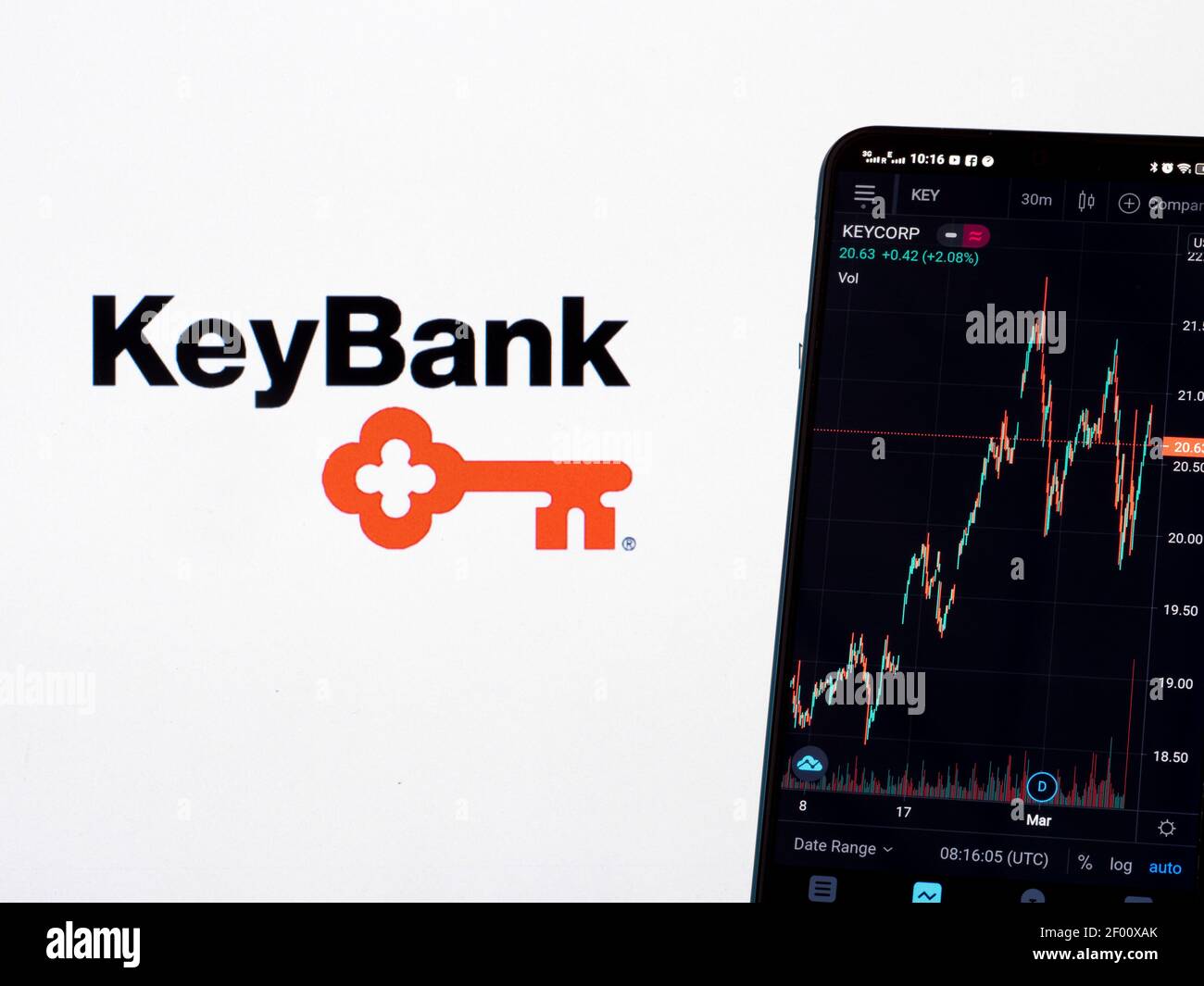 In this photo illustration the stock market information of KeyCorp ...