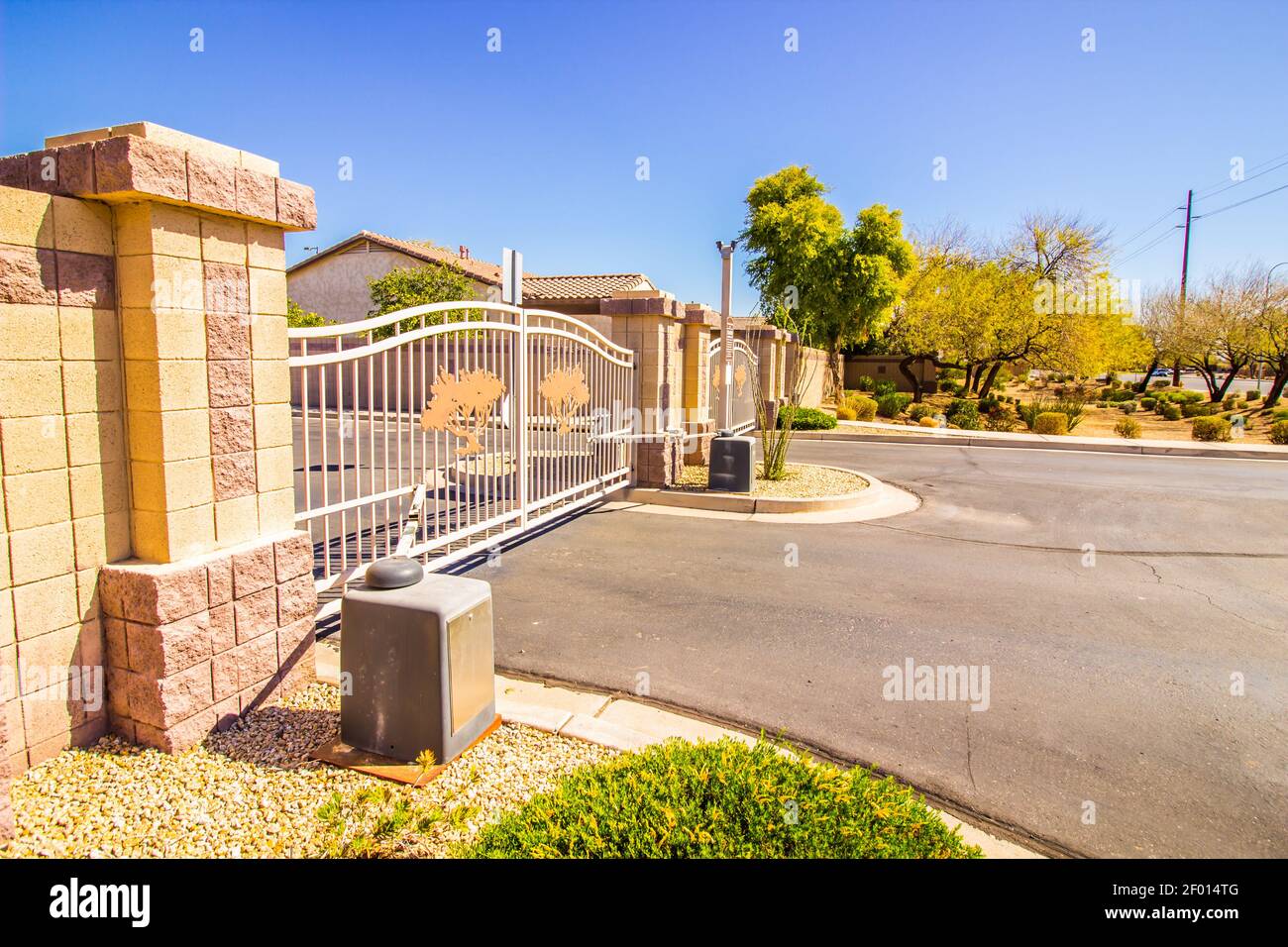 Modern Security Gates On Residential Neighborhood Stock Photo - Alamy