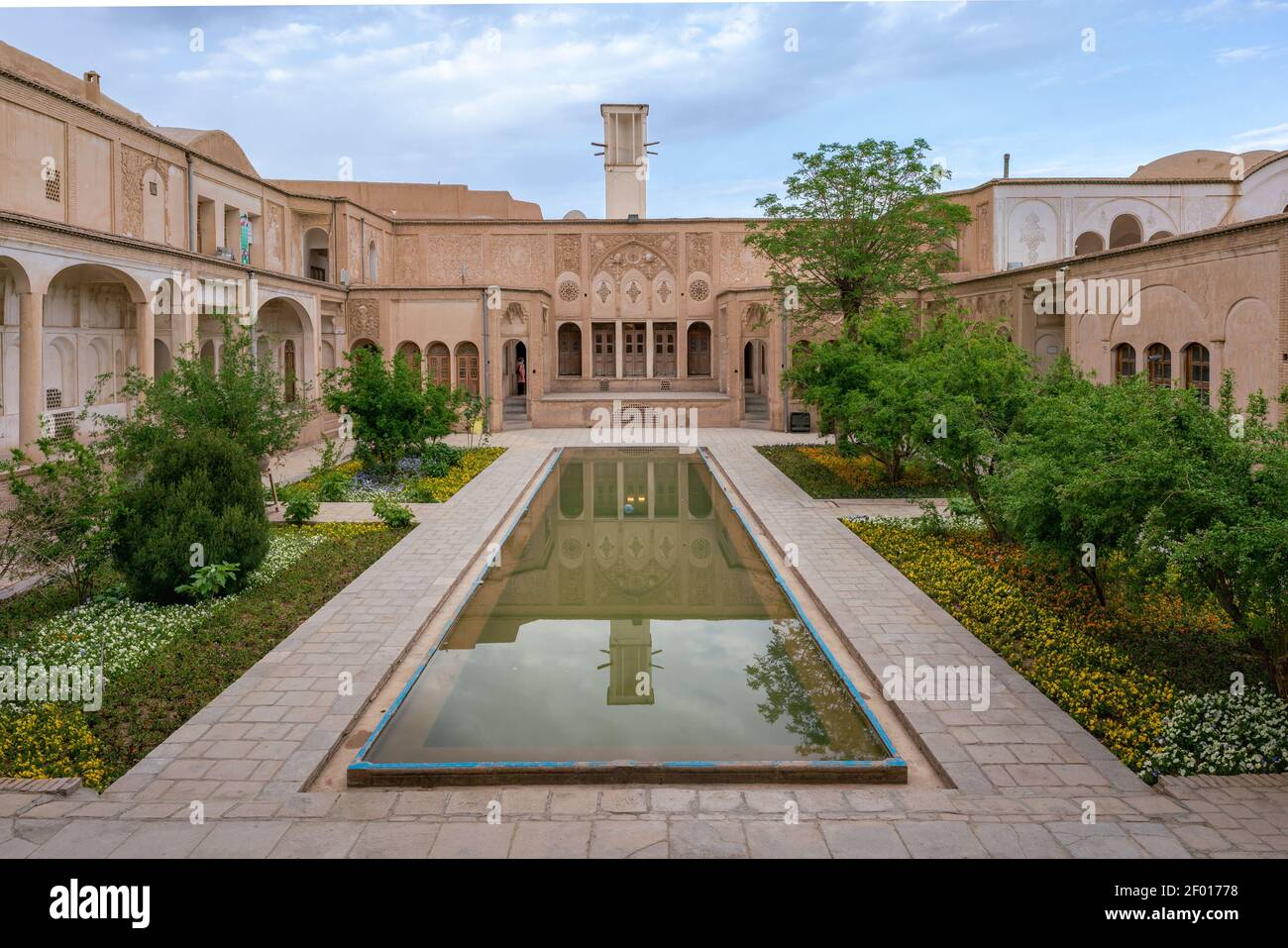 Kashan, Iran - 04.19.2019: Courtyard of richly decorated Borujerdi ...
