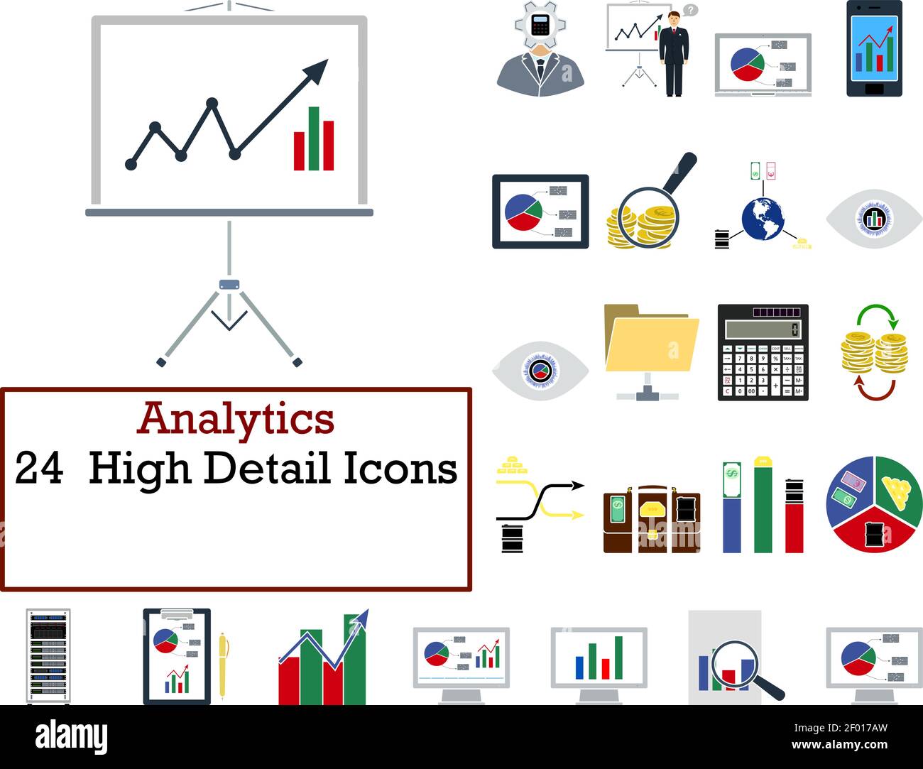 Analytics Icon Set. Flat Design. Fully editable vector illustration ...