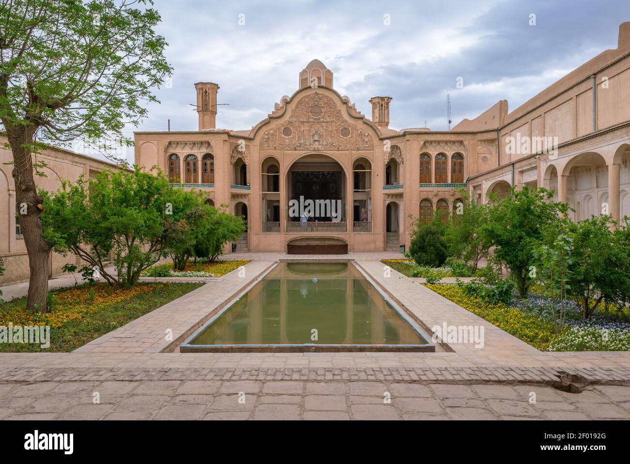 Kashan, Iran - 04.19.2019: Courtyard of richly decorated Borujerdi ...
