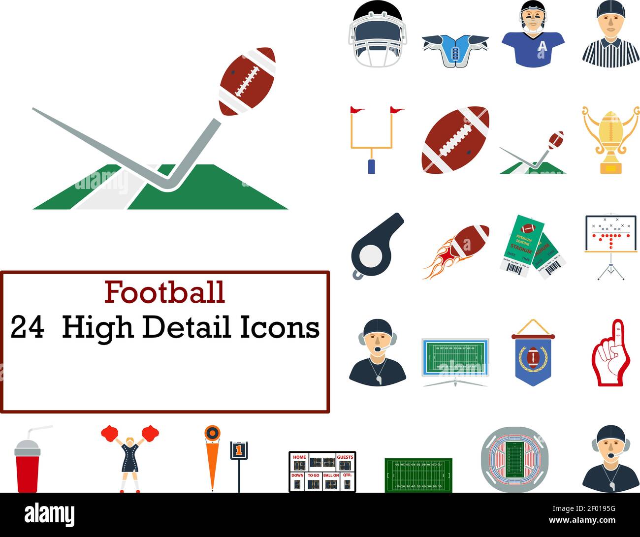 Football Icon Set. Flat Design. Fully editable vector illustration ...