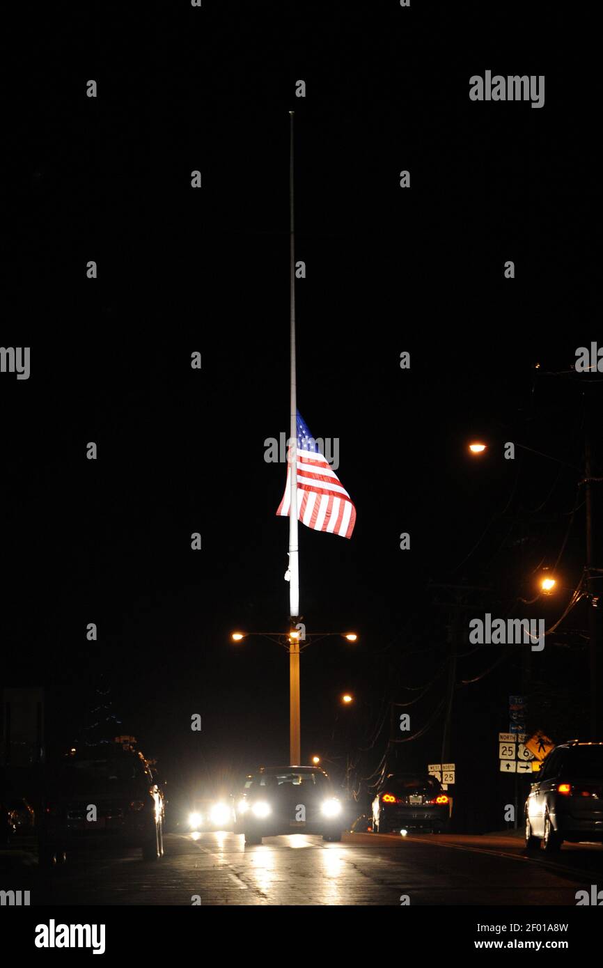 15 DECEMBER 2012 - Newtown - Flag flies at half mast at the ...
