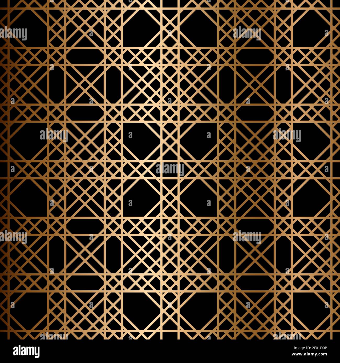 Abstract vector geometric seamless golden pattern. Black background ...