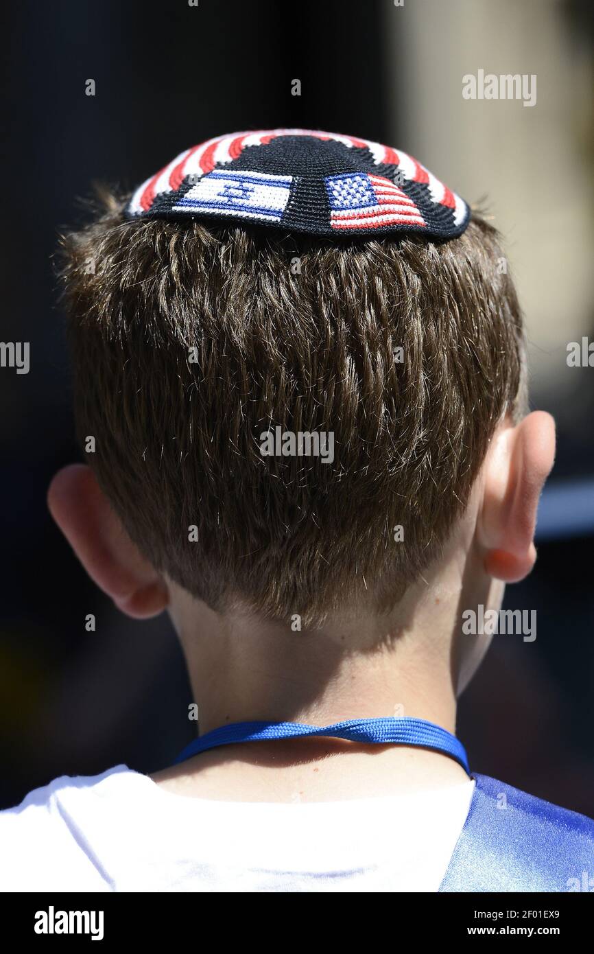 02 Jun 2012 - New York - A young boy wears a Yalmulka (skullcap worn by ...