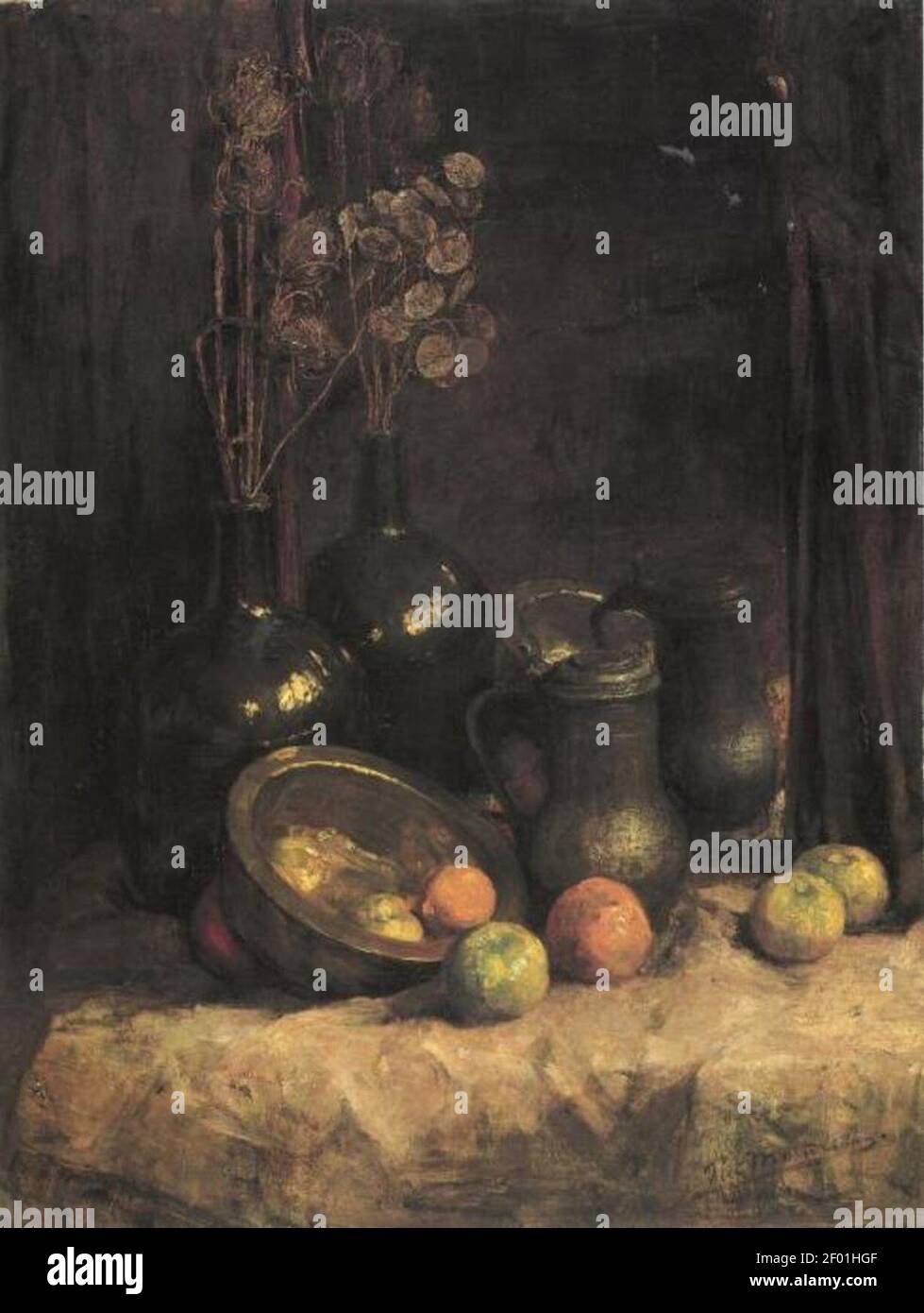 Piet Mondriaan - Still life with mirror, containers, honesty and fruit ...