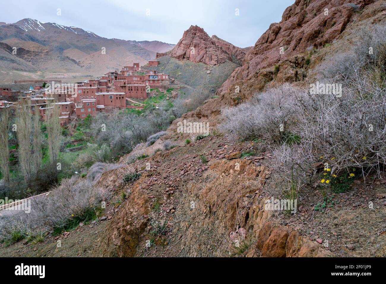 View of famous old Abyaneh village in Iran from a hill nearby ...