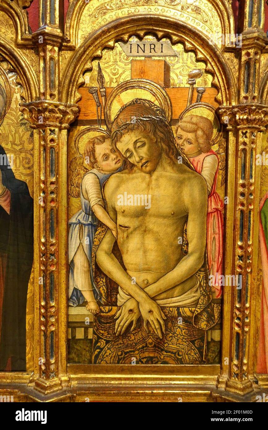 Pieta by Vittorio Crivelli, detail 2 of 3, c. 1481, tempera on wood ...