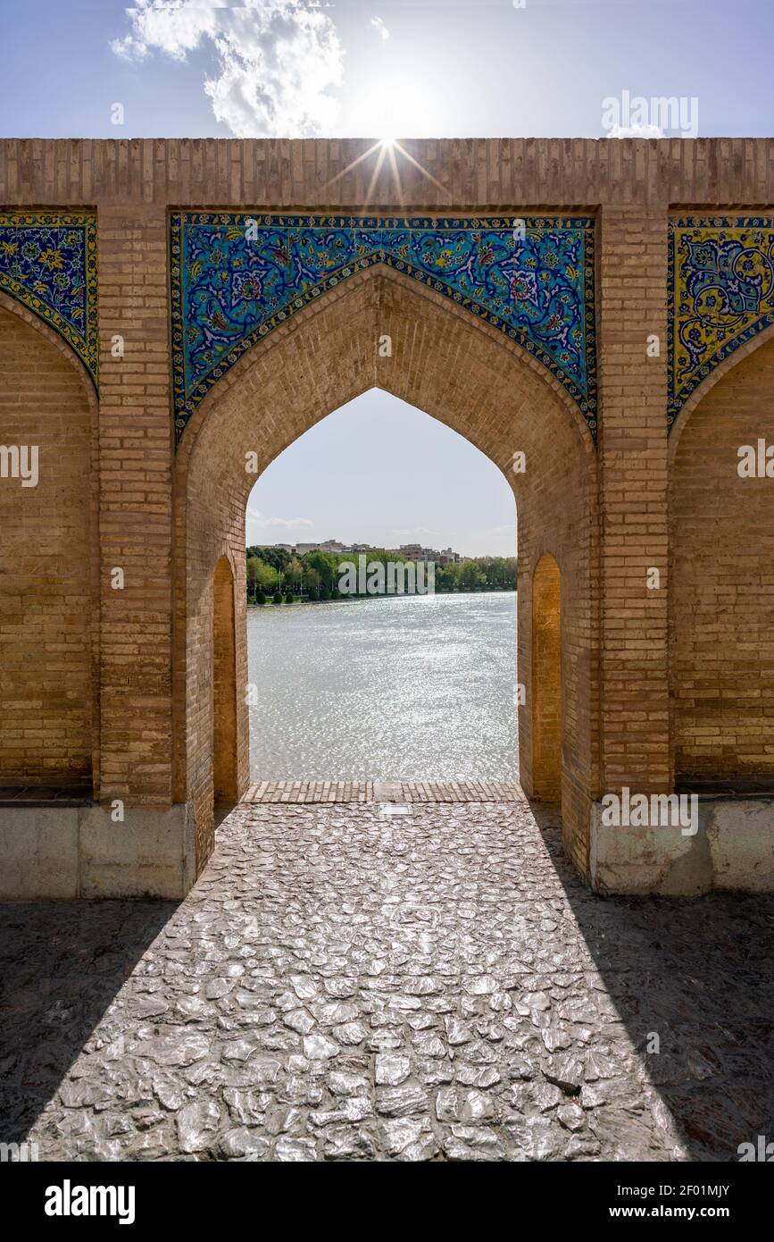 Detail of an arch of a medieval bridge built in islamic, persian style ...