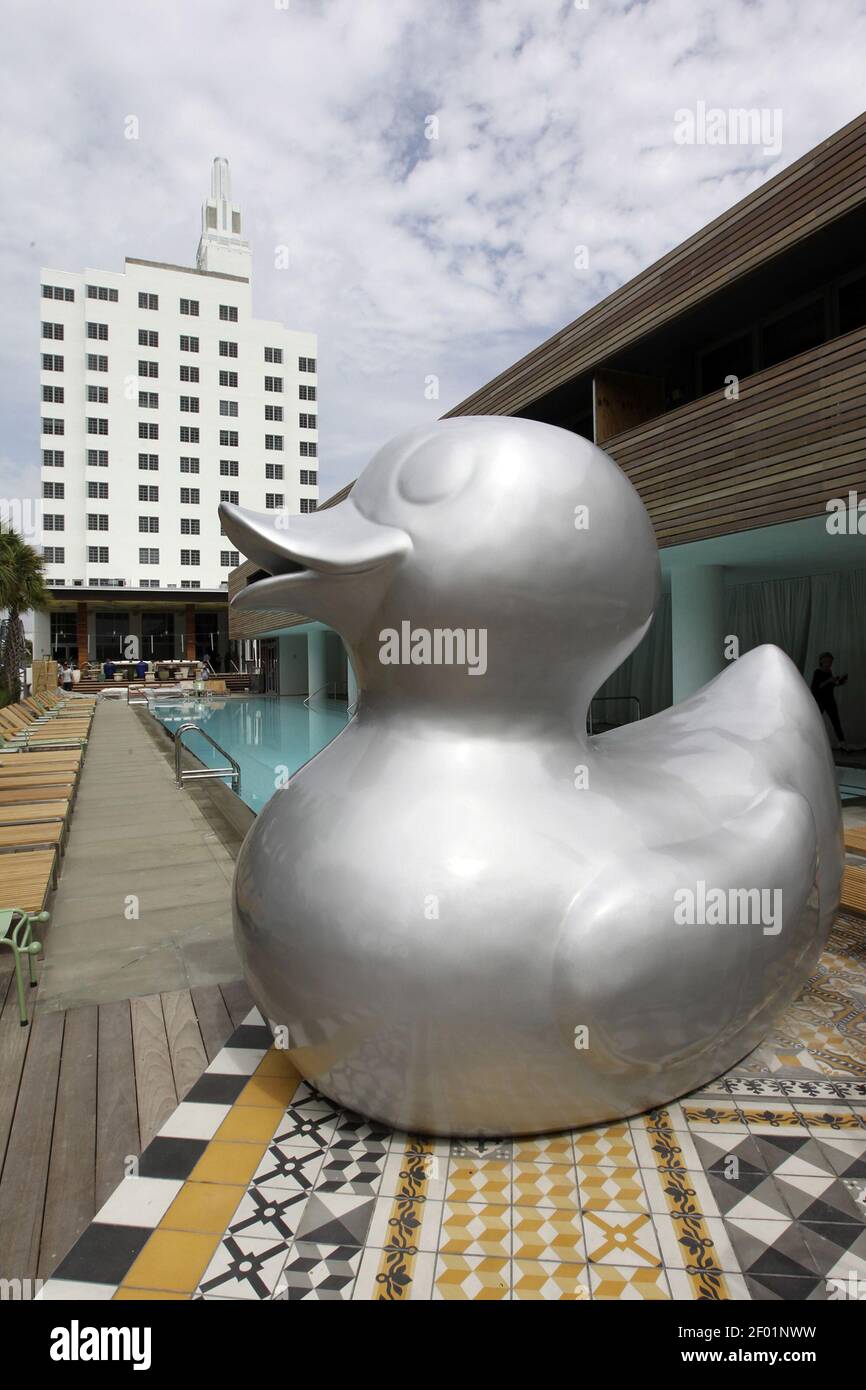 A large duck by the pool at the new SLS Hotel in Miami Beach, Florida ...