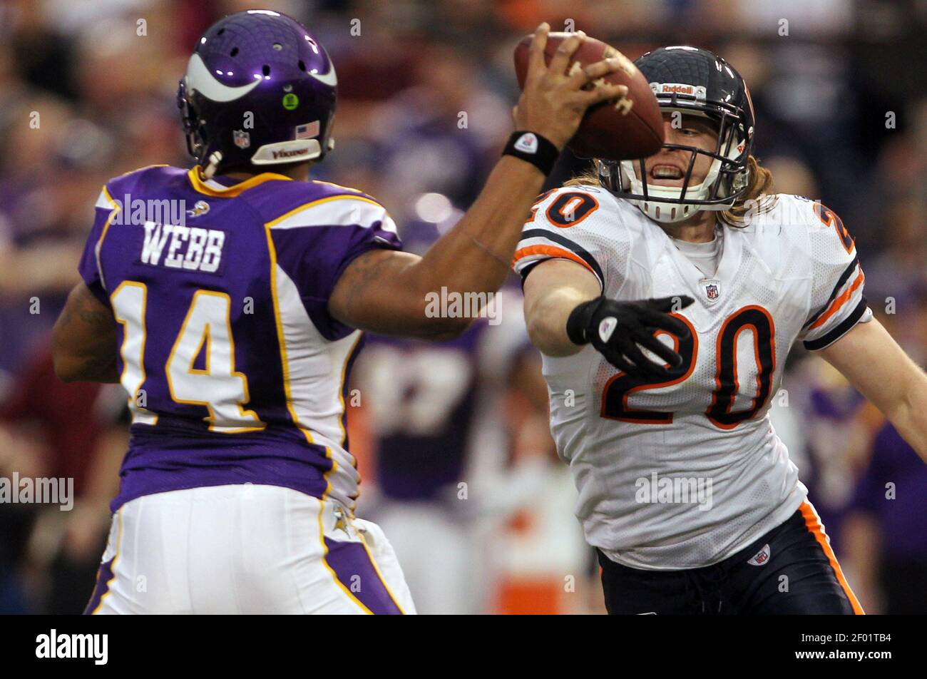 Minnesota Vikings quarterback Joe Webb (14) gets away from Chicago ...
