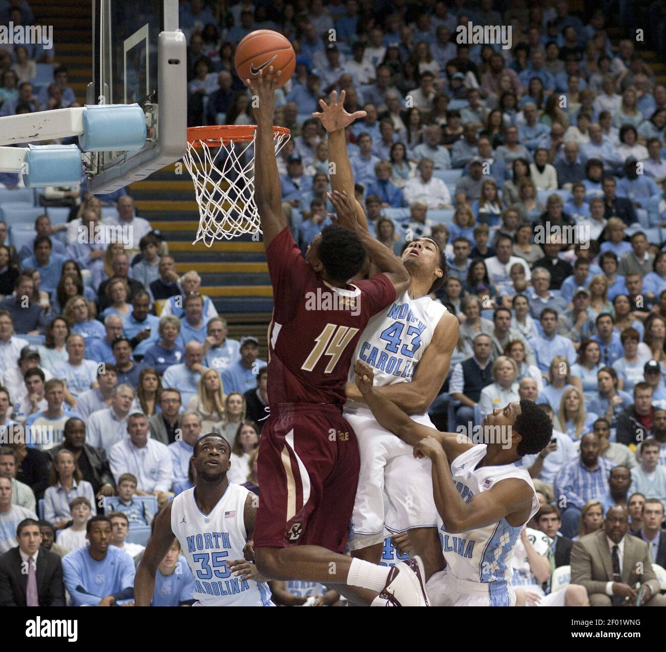North Carolina's James Michael McAdoo (43) defends Boston College's ...