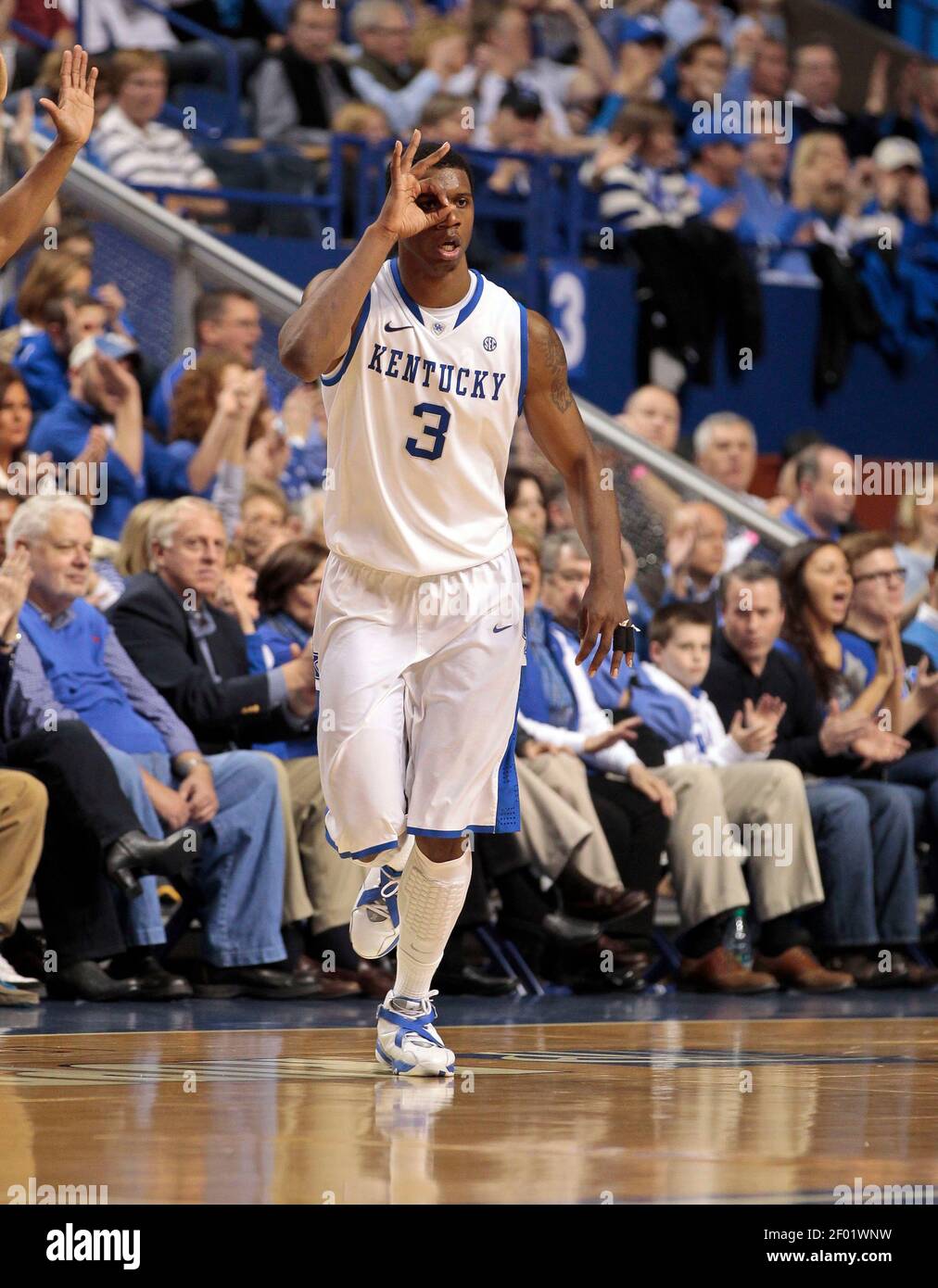 Kentucky Wildcats forward Terrence Jones (3) celebrates after draining ...