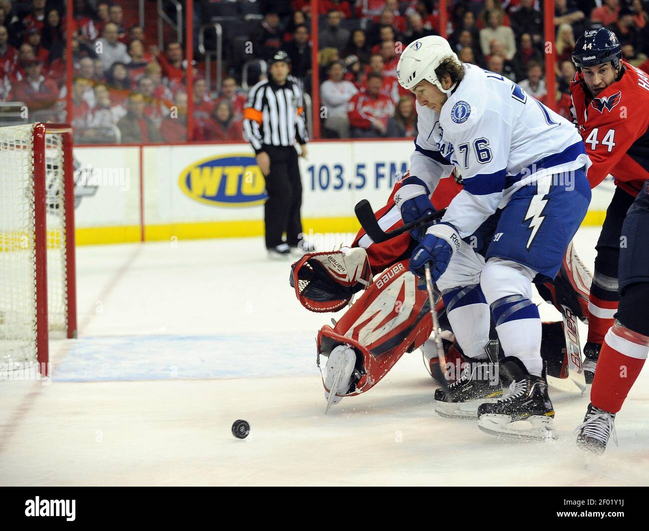 Tampa Bay Lightning left wing Pierre-Cedric Labrie (76) can't get his ...