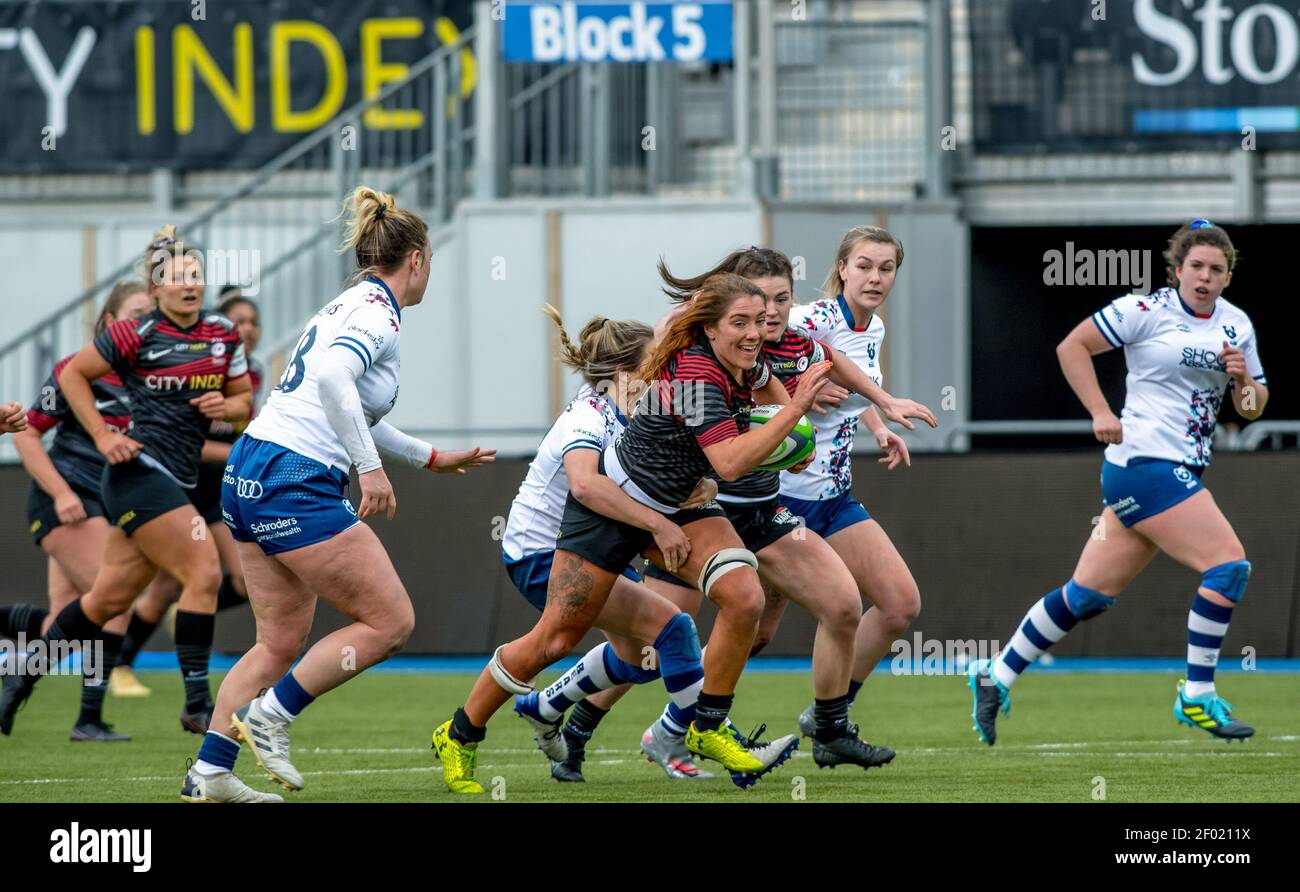 London, UK. 06th Mar, 2021. Georgia Edwards of Saracens Women brings ...