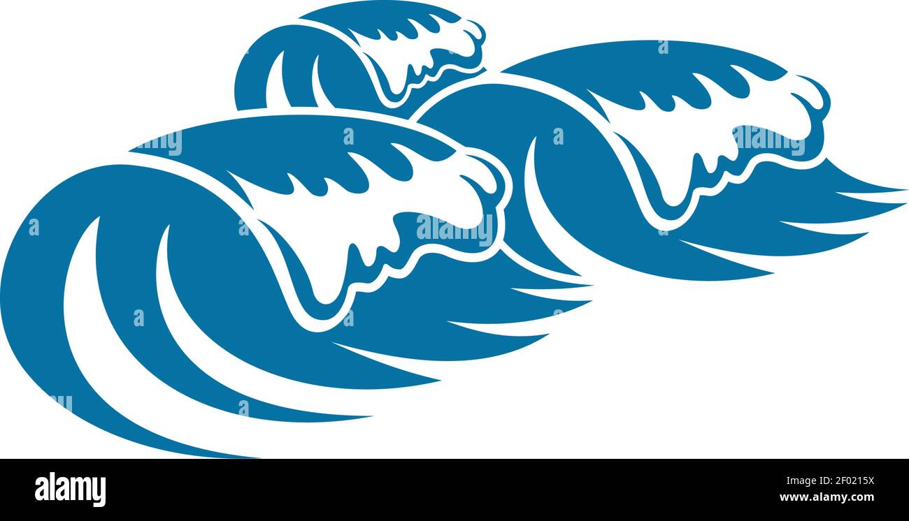 Wave icon with water swirl of sea or ocean. Black and white curls of ...