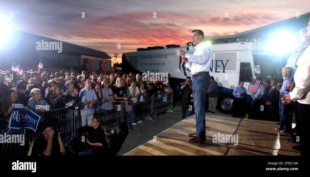 Republican presidential candidate Mitt Romney addresses supporters at a ...