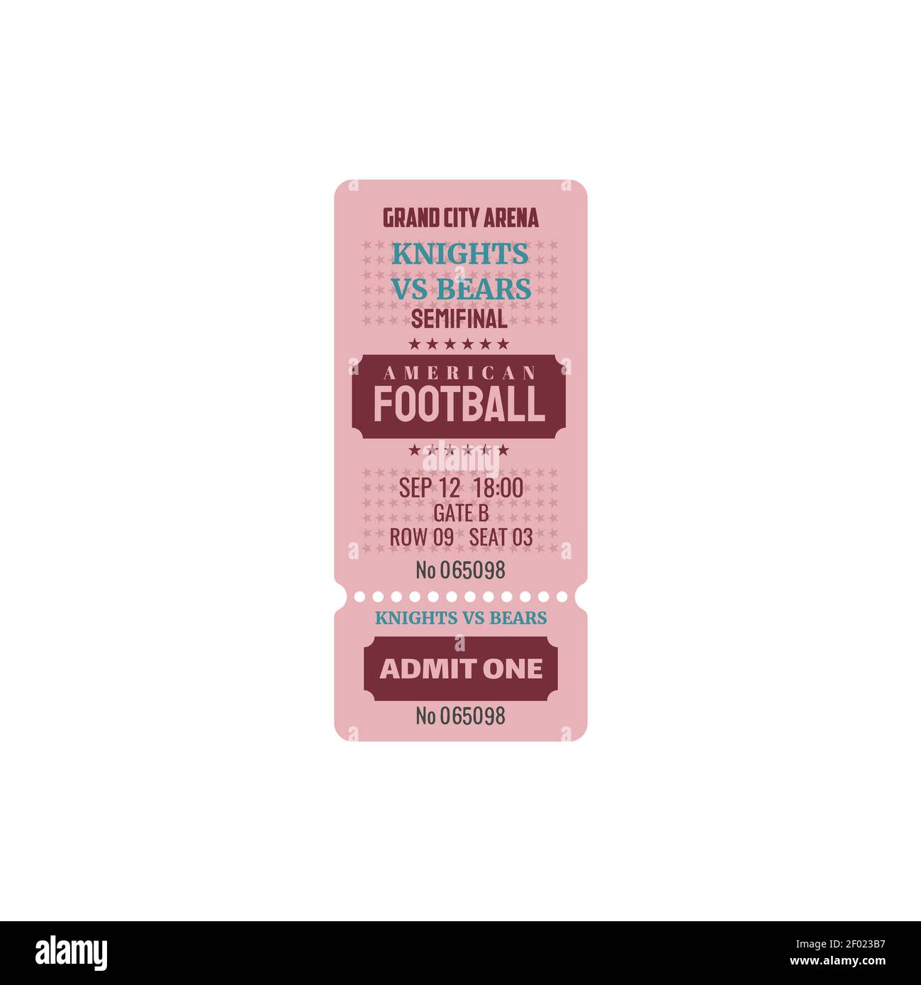 American football ticket isolated vector icon. Knights vs Bears game ...