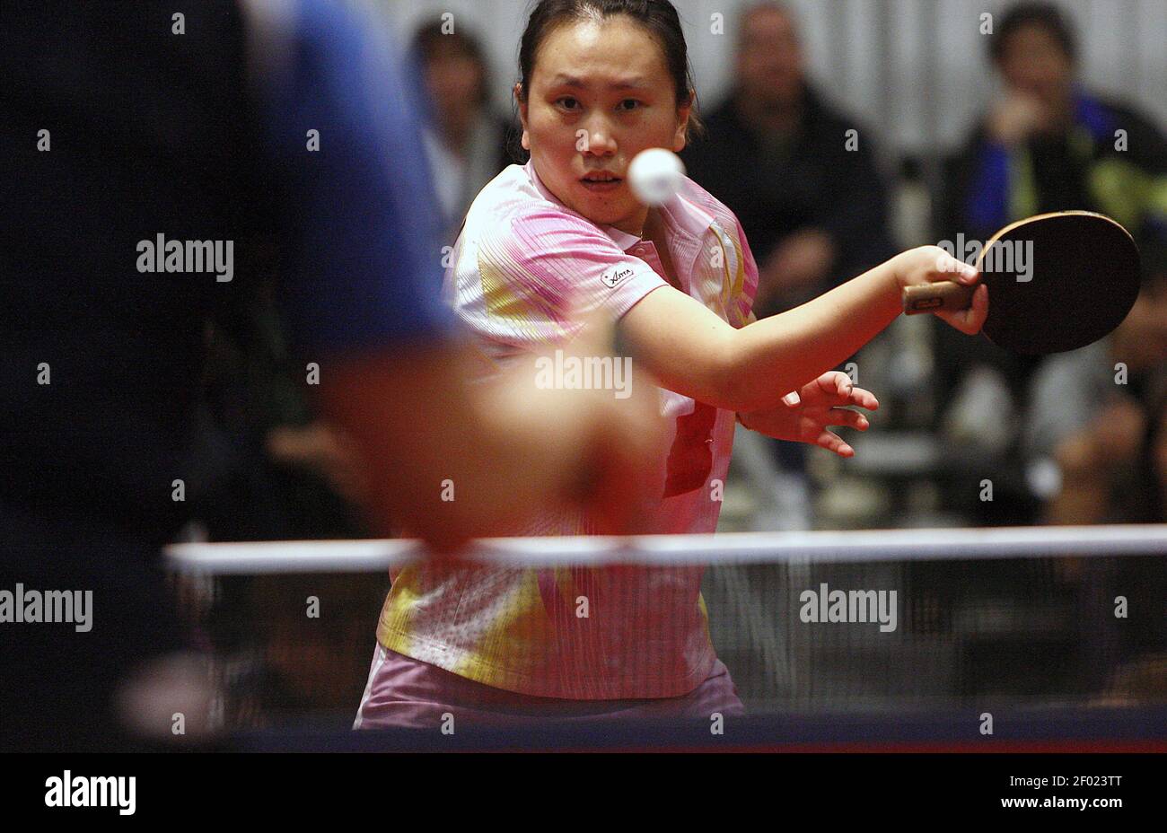 Gao Jun plays Judy Hugh, foreground, in the U.S. Olympic Table Tennis ...