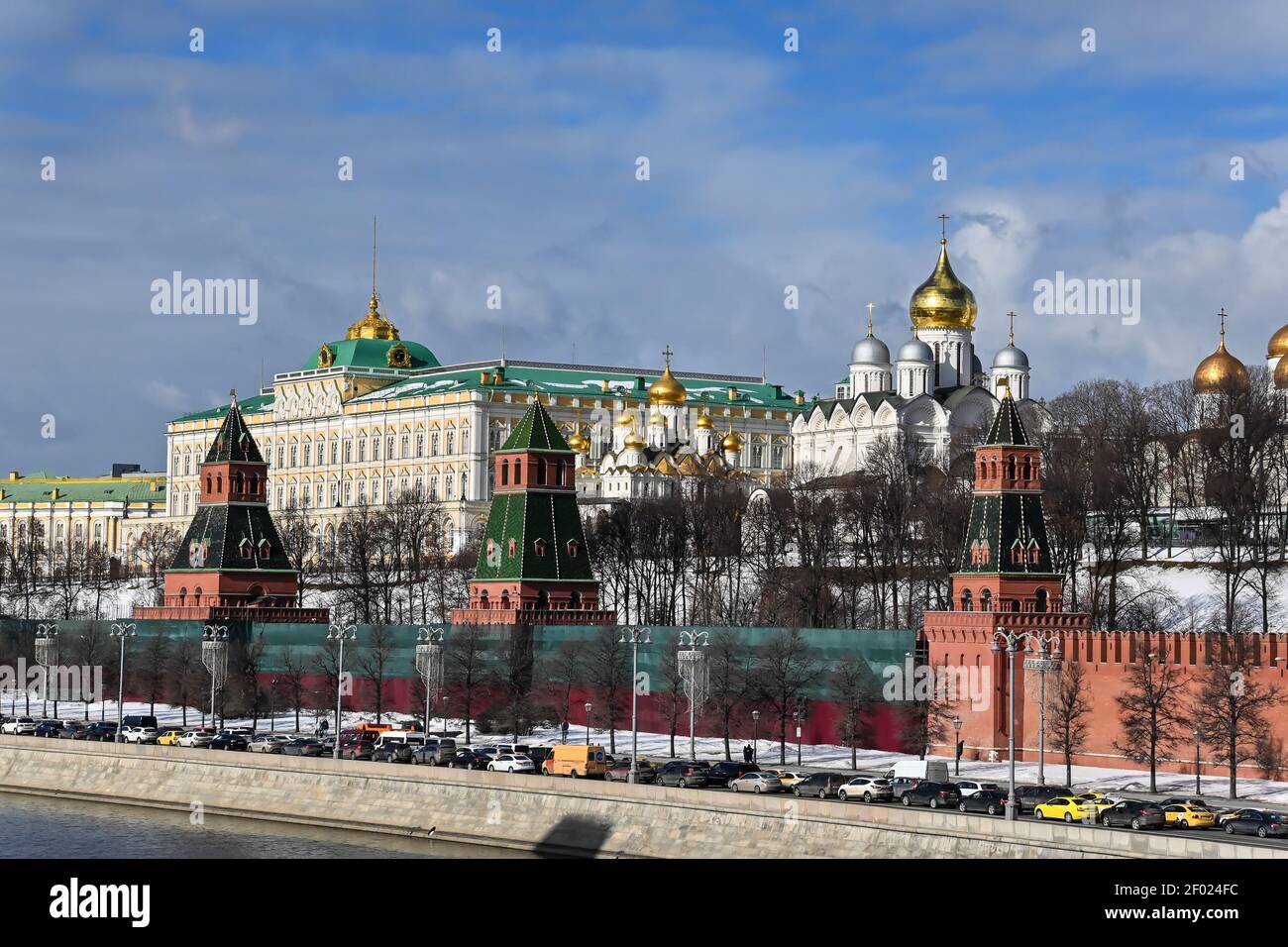 Cathedrals of the Kremlin. Golden domes of white-stone temples Stock ...