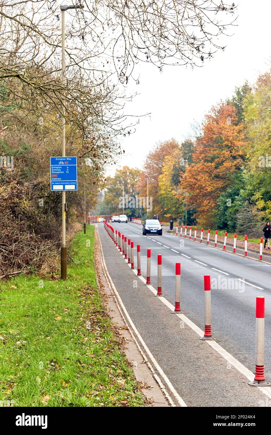 Shows cars on a tree-lined road with the new pop-up cycle routes around ...