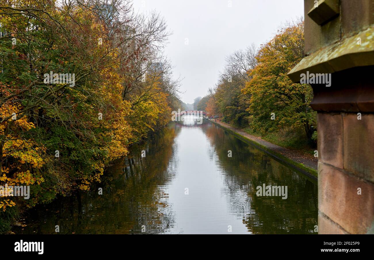 The River Soar Leicester, showing a long perspective photo, with bridge ...