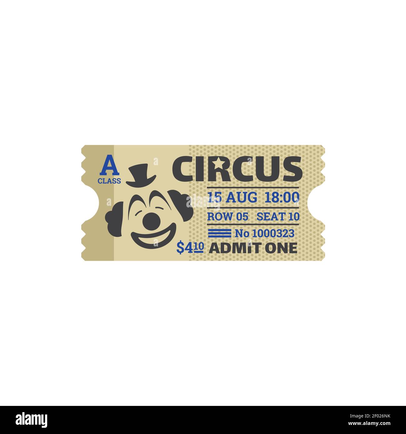 Admission to visit circus show isolated retro ticket with funny clown ...