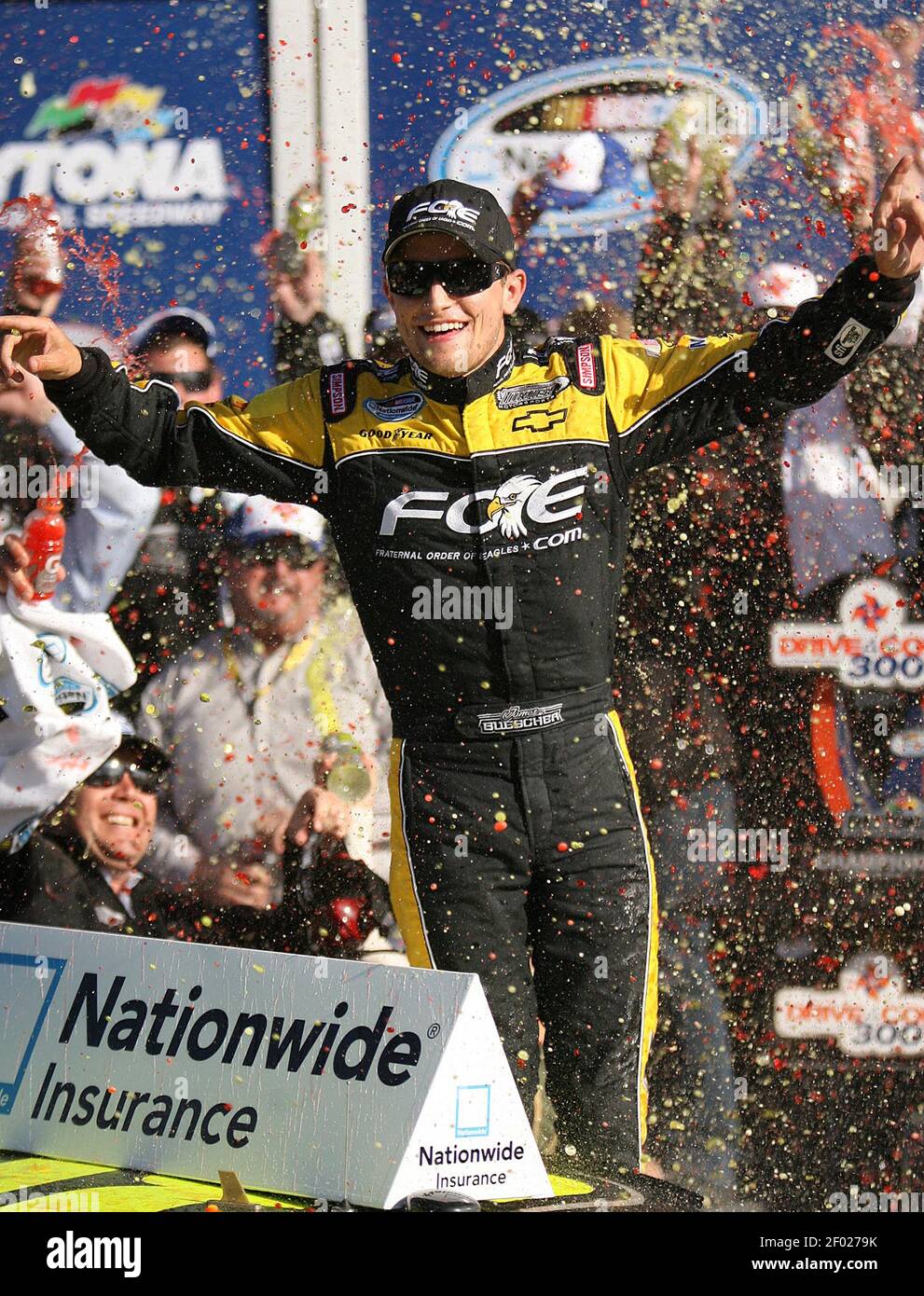 James Buescher celebrates winning the DRIVE4COPD 300 Nationwide race at ...