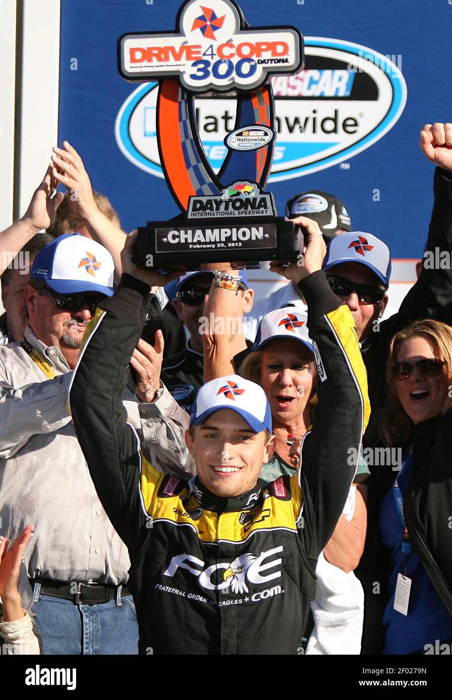 James Buescher celebrates winning the DRIVE4COPD 300 Nationwide race at ...