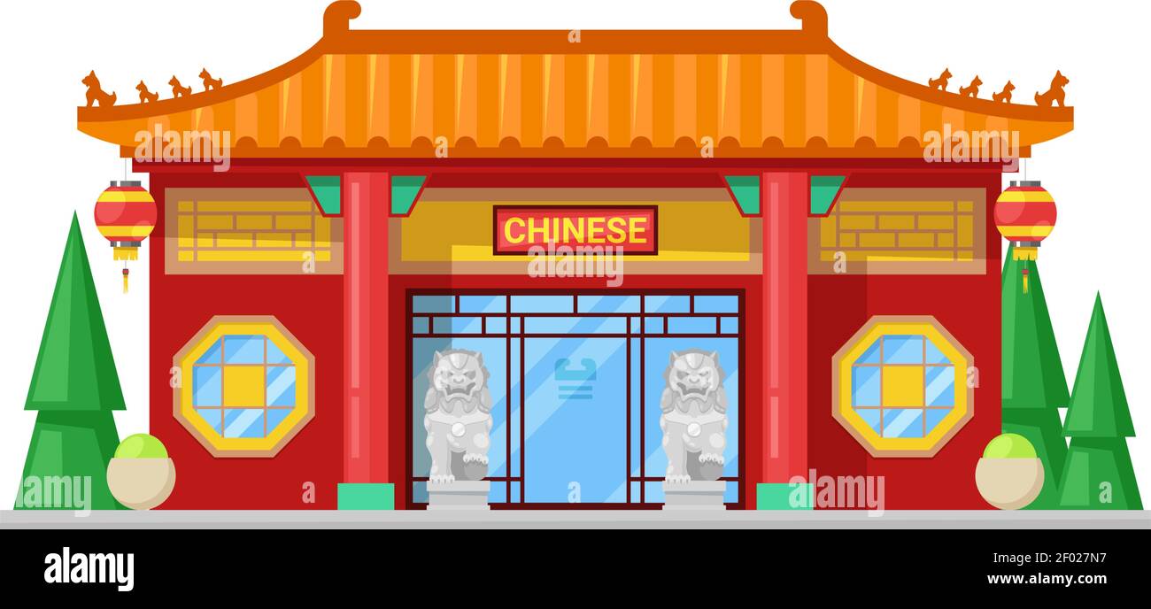 Chinese restaurant isolated exterior design. Vector cafe building ...