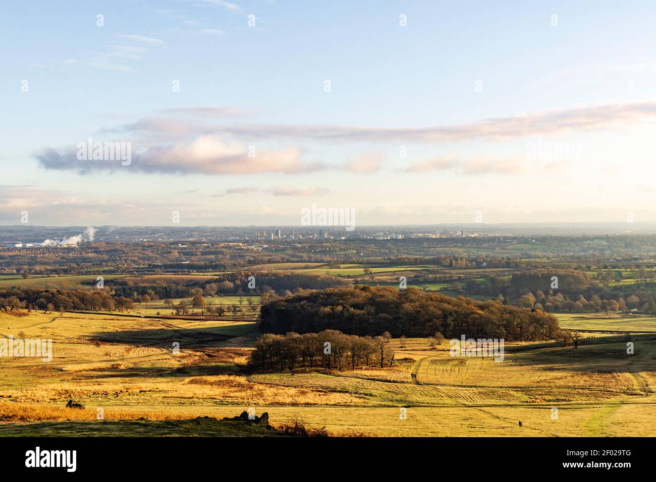 Large green grass area, a path going down, large forest areas, and ...