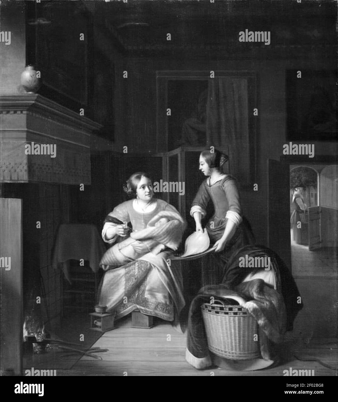 Pieter de Hooch - Lady with baby and maid showing her a flat fish Stock ...