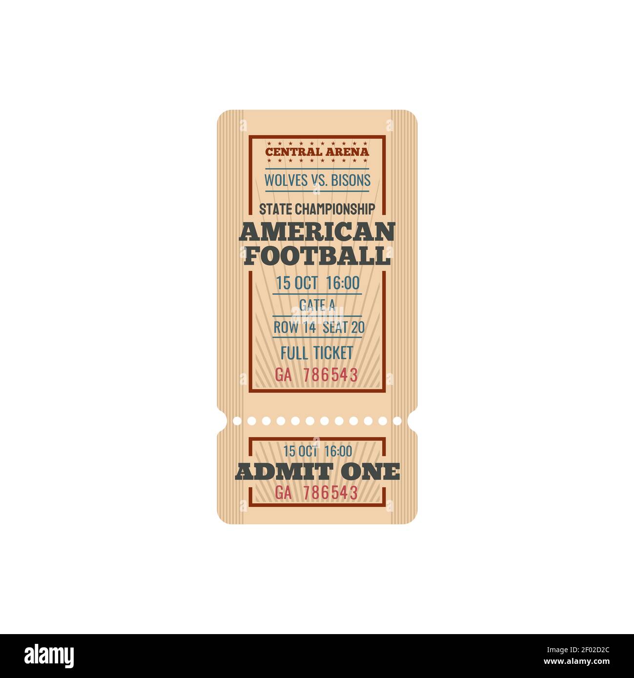 American football full ticket on central arena, admit one on central ...