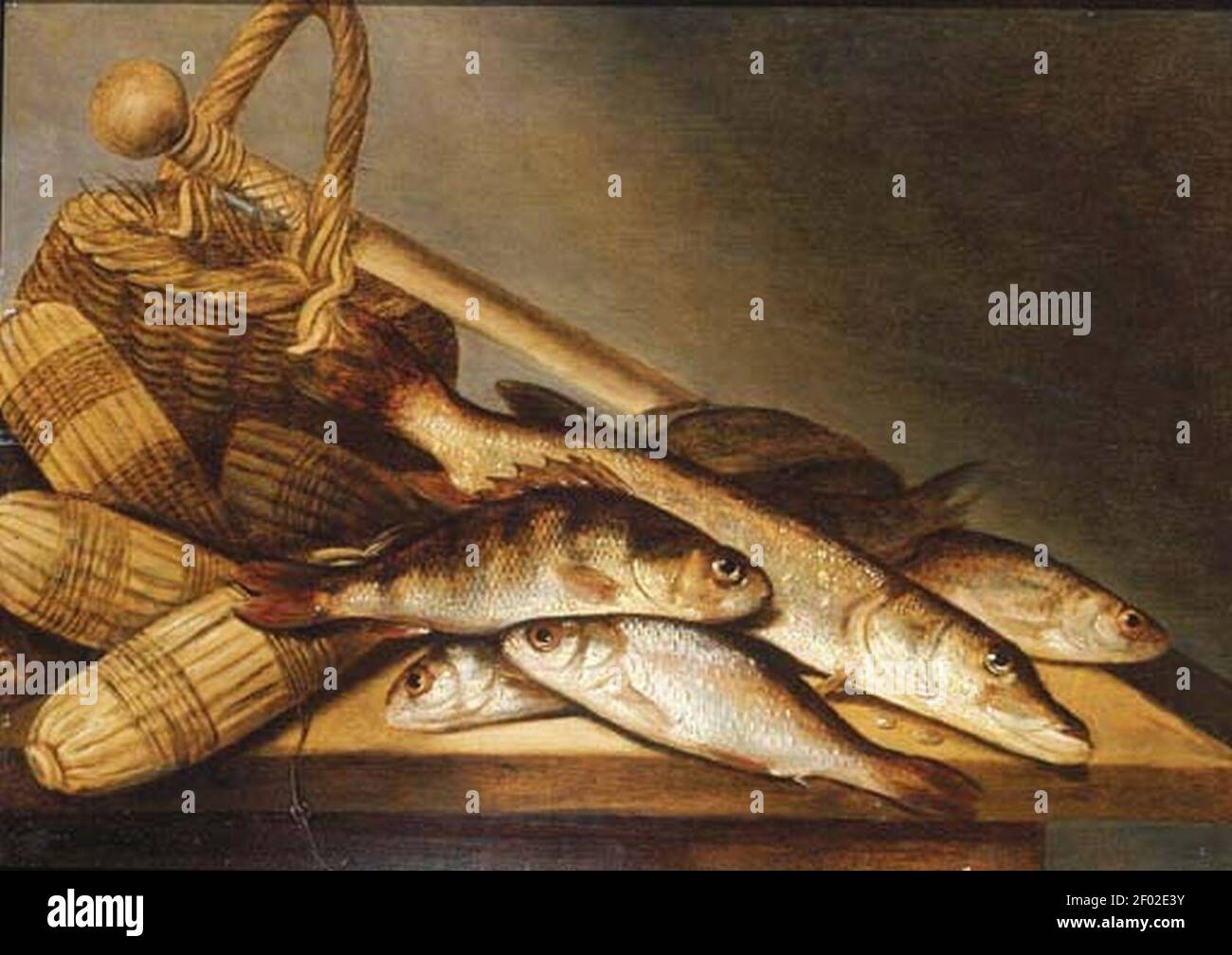 Pieter de Putter - Pike, rudd and perch with fishing-nets and a basket ...