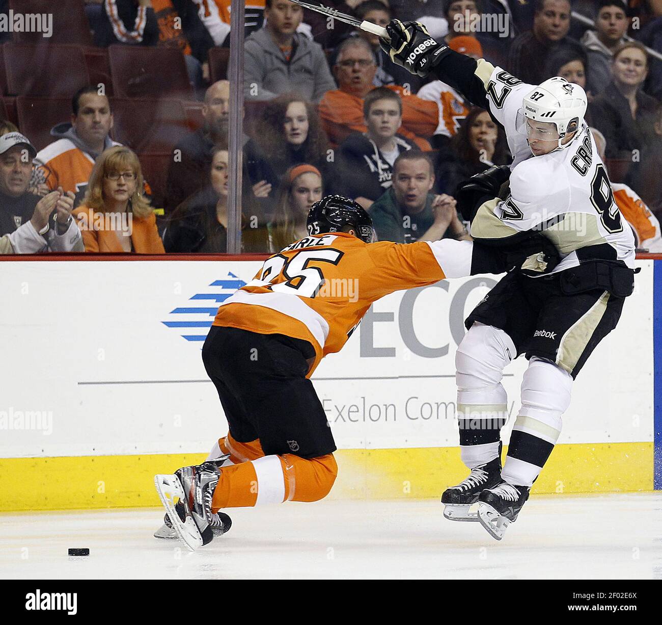 Philadelphia Flyers' Matt Carle goes after Pittsburgh Penguins' Sidney ...