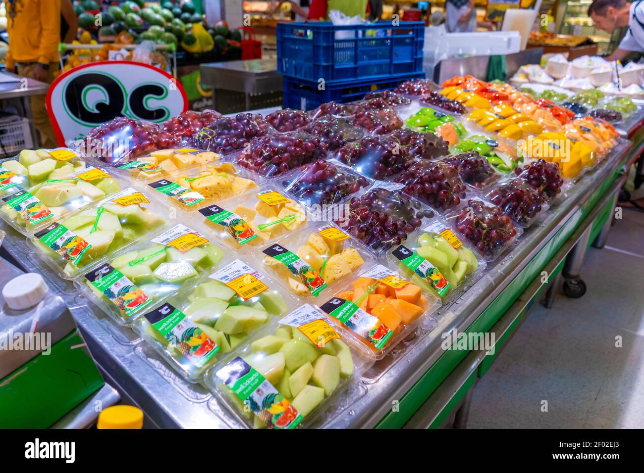 Fruit counters in the grocery section of the supermarket Stock Photo ...