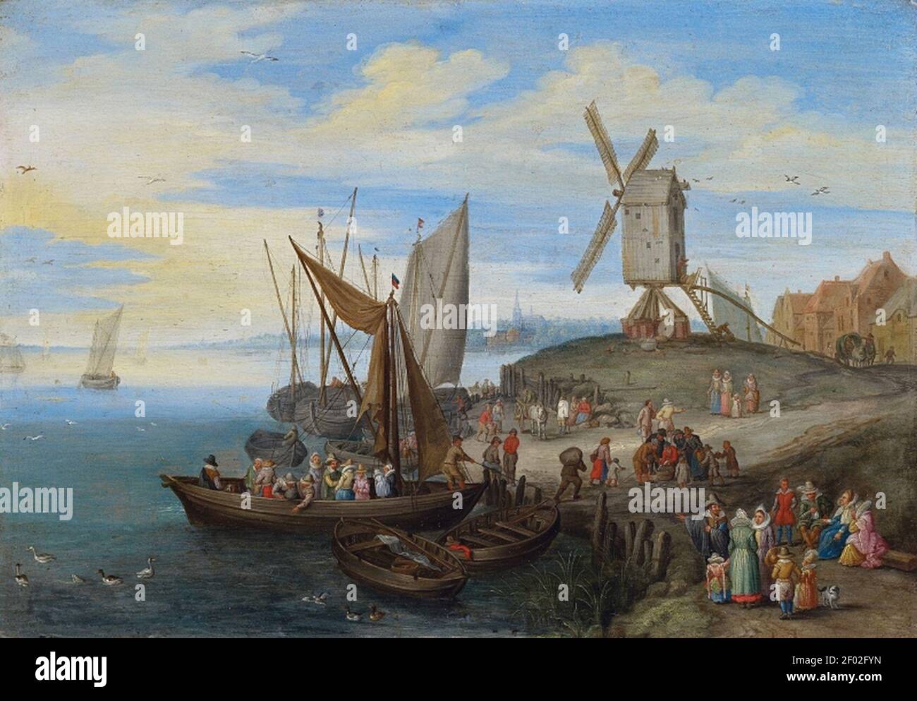 Pieter Gysels Hafenszene mit Windmühlen und Kaufleuten Stock Photo - Alamy