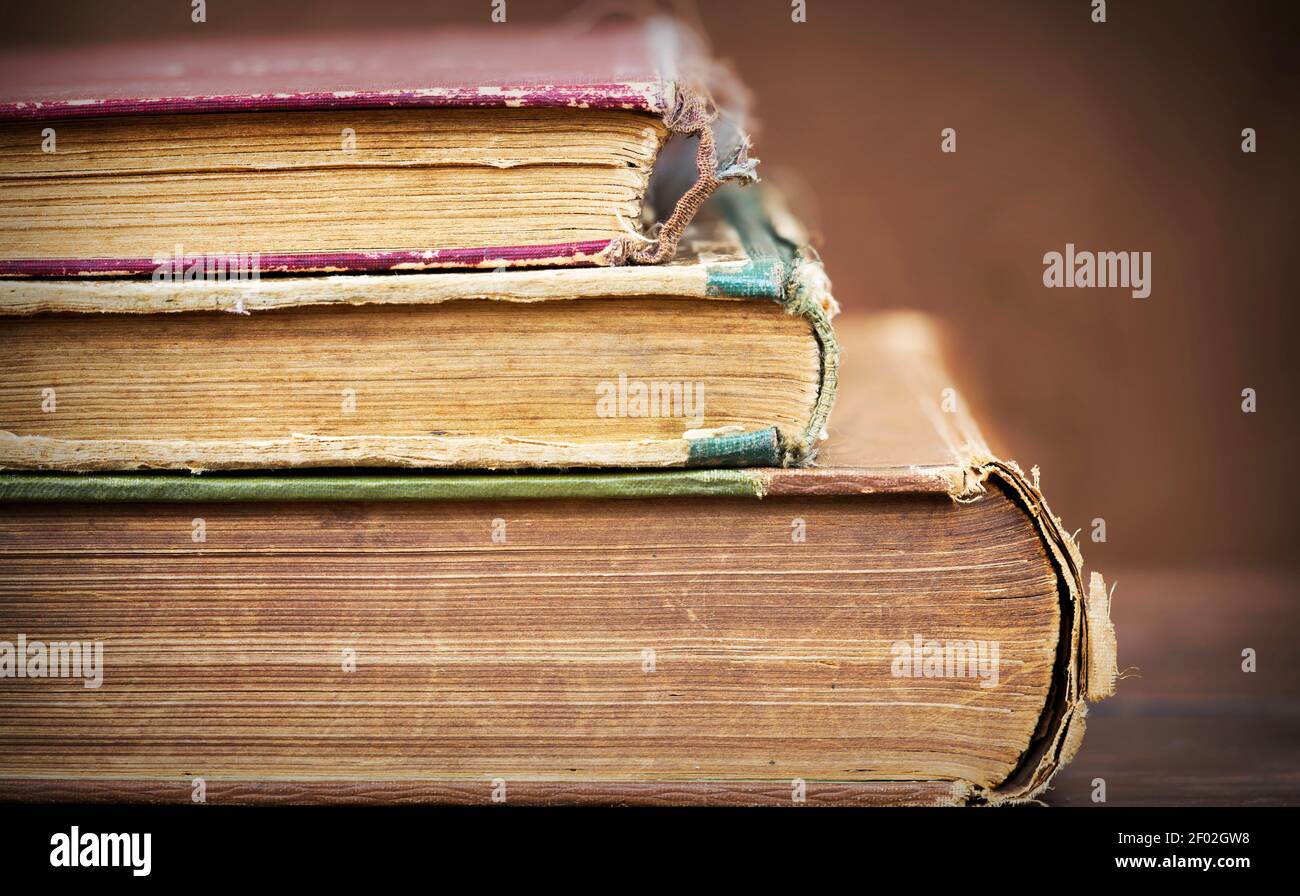 Vintage old books close-up background, library concept Stock Photo - Alamy
