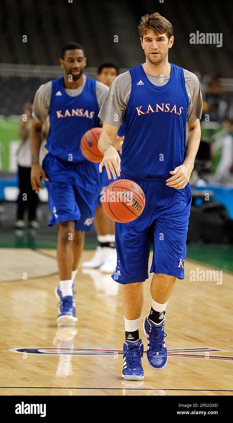 Jeff Withey of Kansas runs drills during practice on Friday, March 30 ...