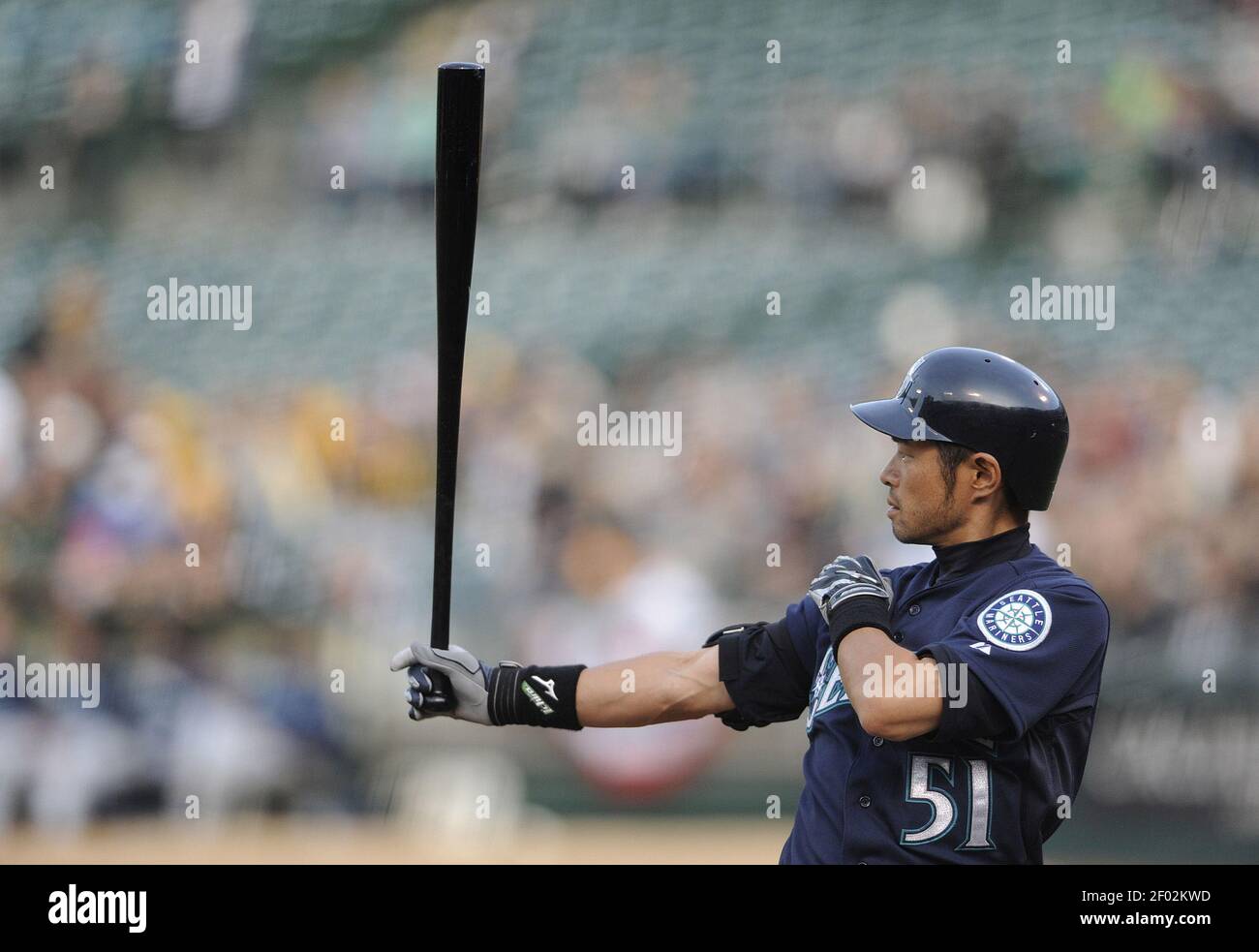 The Seattle Mariners' Ichiro Suzuki prepares to bat against the Oakland ...