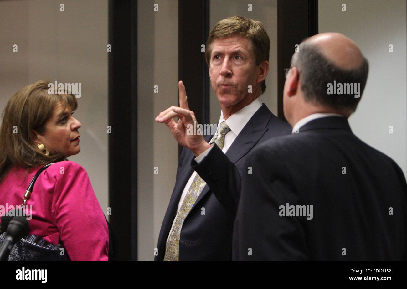 Attorney Mark O'Mara, center, asks a question to Judge Mark E. Herr on ...