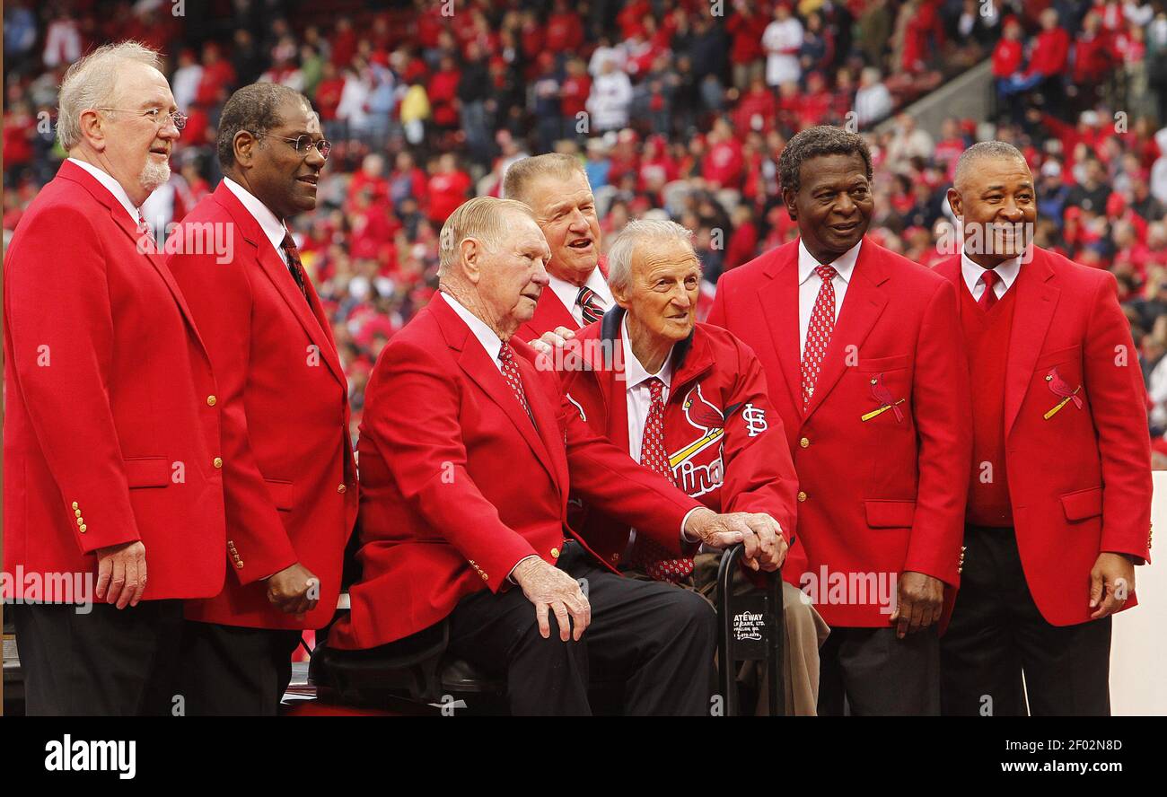 St. Louis Cardinals Hall of Famers, from left, Bruce Sutter, Bob Gibson ...