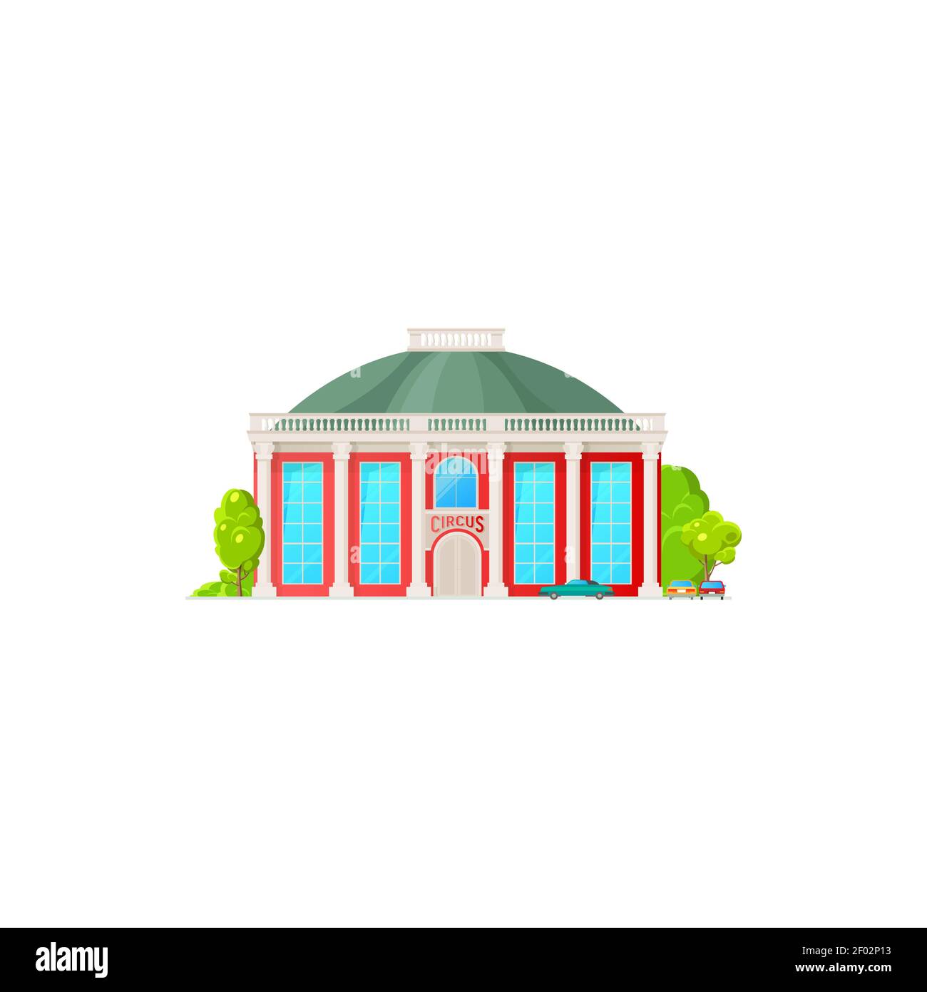 Big top circus building isolated facade with trees. Vector modern ...