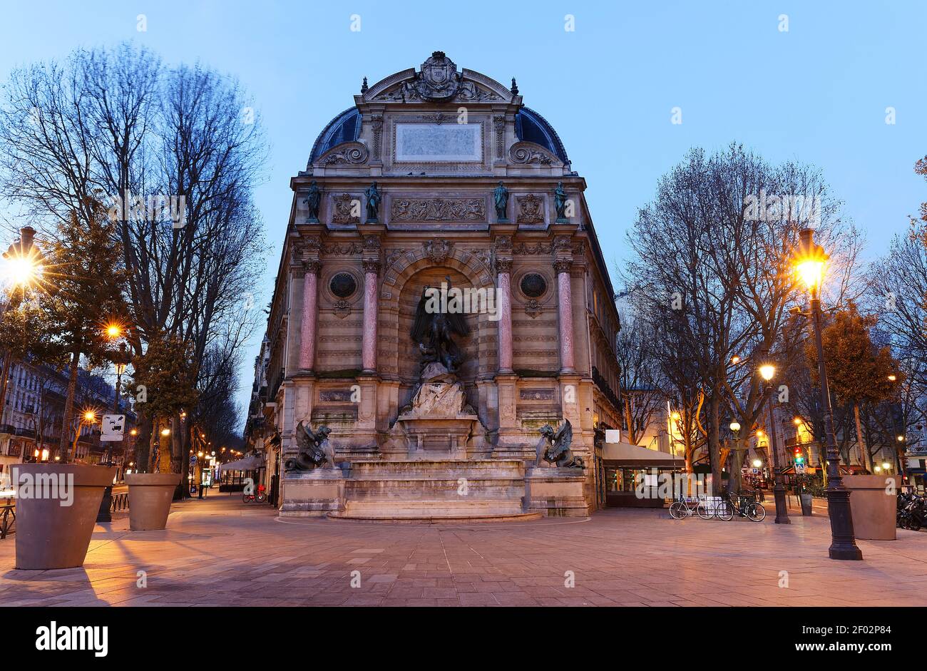 Fountain Saint-Michel at Place Saint-Michel in Paris, France. It was ...