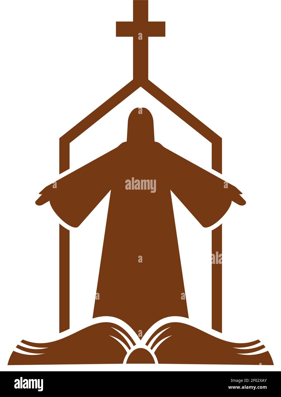 Praying priest, catholic church and open bible book isolated. Vector ...