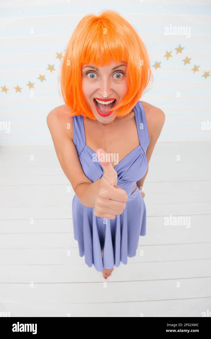 Fun and entertainment. Lady actress practicing performance. Girl posing ...