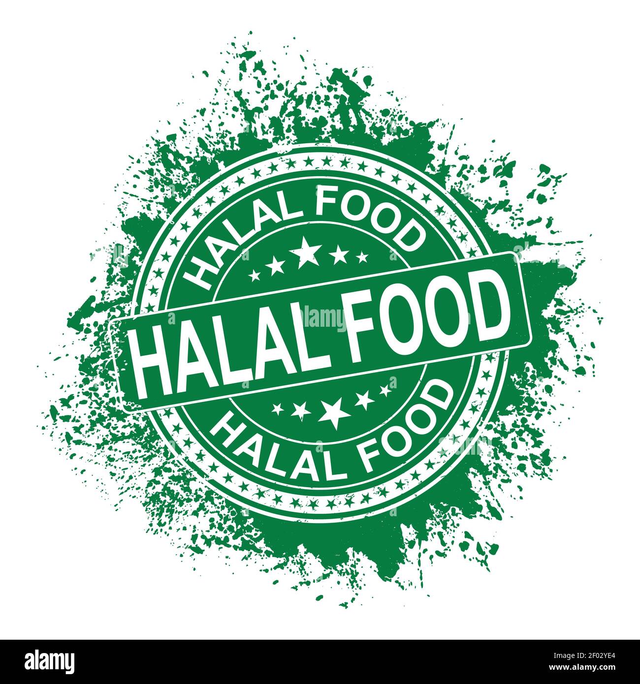 Grunge green Halal food with mark icon round rubber seal stamp on white ...
