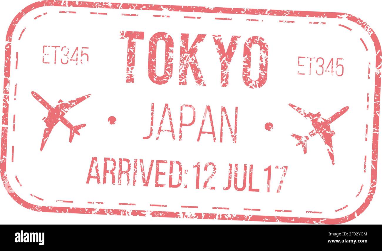 Arrived to Tokyo, Japan isolated airport visa stamp. Vector grunge ...