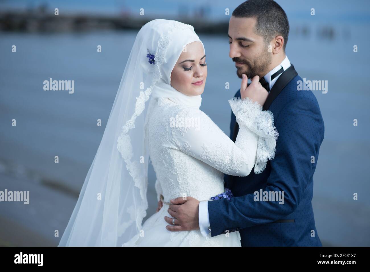 IZMIR, TURKEY - Sep 08, 2017: Young muslim bride and groom wedding ...