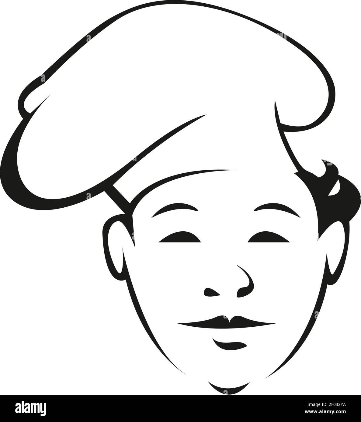 Young restaurant worker outline vector illustration. Professional ...
